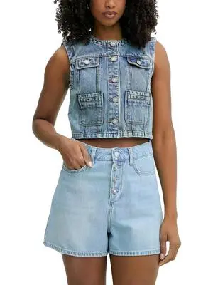 MORGAN Cropped Denim Gilet - Blue