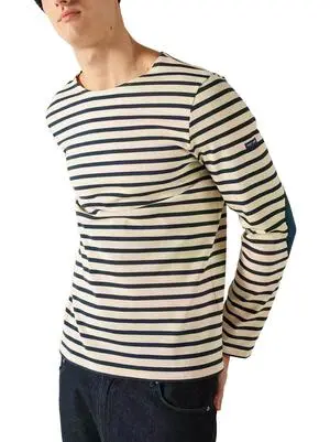 Saint James Striped Elbow-patch T-shirt - Neutrals