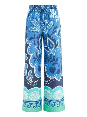 BANANA MOON Paisley Print Drawstring Palazzo Pants - Blue