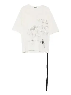 ANN DEMEULEMEESTER Graphic Print T-shirt With Ribbon Detail - White