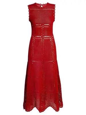 Erdem Crochet-knit Flare Midi Dress - Red