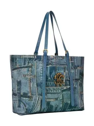Roberto Cavalli Snake Monogram Patchwork Tote Bag - Blue