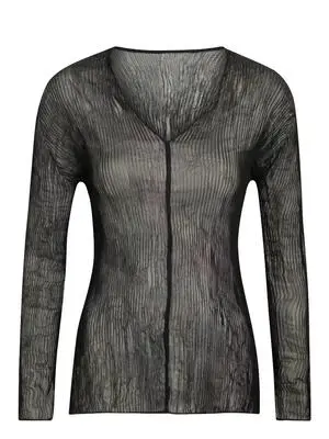 Issey Miyake Plissé V-neck Top - Black