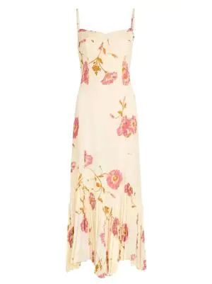 REFORMATION Aiko Floral-print Pleated Midi Dress - Neutrals