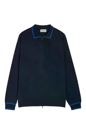 John Smedley Albie Contrast-trim Zip-up Cardigan - Blue