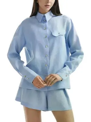 MIA PECULIAR Long Sleeve Shirt With Button Front And Chest Pocket - Blue