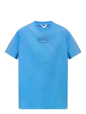 GANNI GANNI Logo Print Cotton T-Shirt Blue