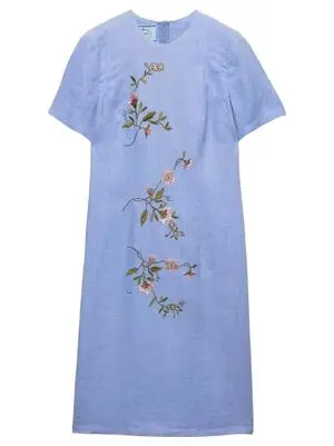 Prada Embroidered Linen Sheath Dress - Blue