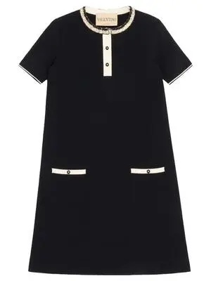 Valentino Garavani Embroidered Stretch Viscose Dress With Embellished Collar - Black