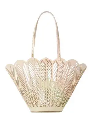 Chloé Soleil Cut-out Logo Debossed Tote Bag - Neutrals