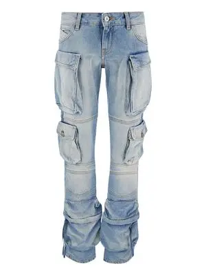 Attico Light Wash Denim Cargo Jeans - Blue
