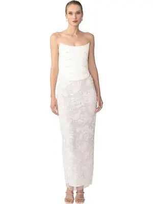 SAU LEE Arielle Embroidered Midi Skirt - White