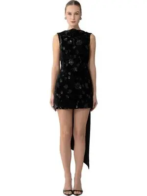 SAU LEE Velvet Sequin Embroidered Mini Dress - Black