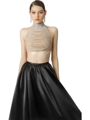 SAU LEE SAU LEE Zahara Halterneck Top With Hand-Stitched Crystals