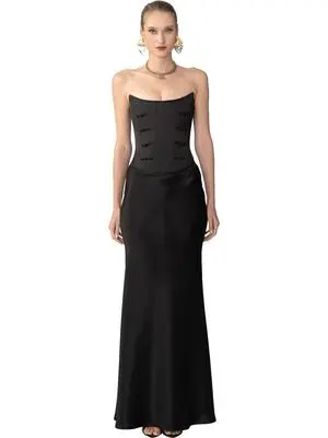 SAU LEE Della Satin Maxi Skirt - Black
