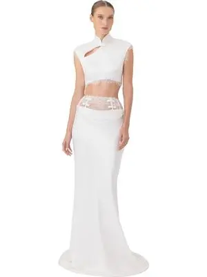 SAU LEE Lila Satin Maxi Skirt - Ivory