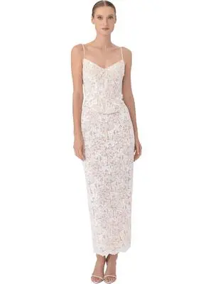 SAU LEE Roma Lace Midi Skirt - White