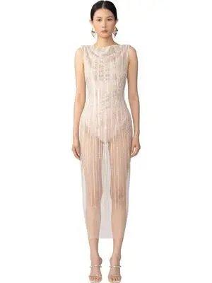 SAU LEE Marci Embellished Beaded Maxi Dress - White