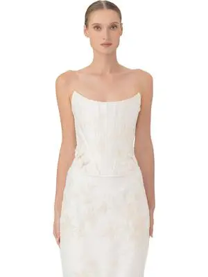 SAU LEE Sutton Embroidered Corset Top - White
