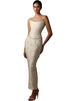 SAU LEE Sutton Embroidered Satin Midi Skirt - White