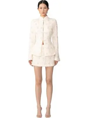 SAU LEE Aja Embroidered Knit Mini Skirt - Ivory