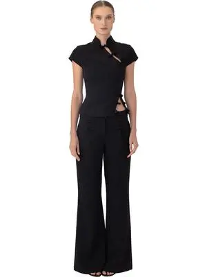 SAU LEE SAU LEE Soren Wide-Leg Crepe Pants With Knot Detailing