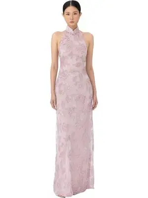 SAU LEE Grace Embellished Maxi Dress With Sequins And Beads - Soft Lilac