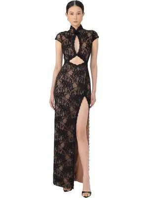 SAU LEE Moira Lace Maxi Dress With Cut-out Detail - Black