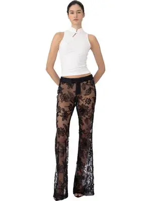 SAU LEE Astrid Embellished Lace Pants - Black