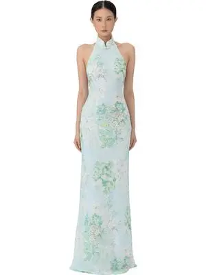 SAU LEE Gillian Chiffon Maxi Dress - Mint Multi