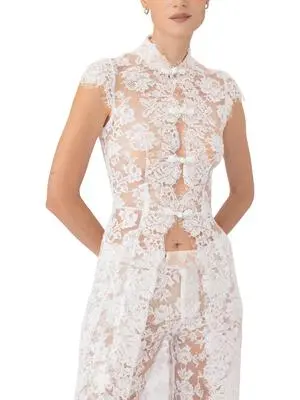 SAU LEE SAU LEE Saphina Lace Sheer Top