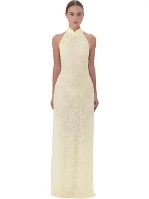 SAU LEE Grace Beaded Maxi Dress - Pale Yellow