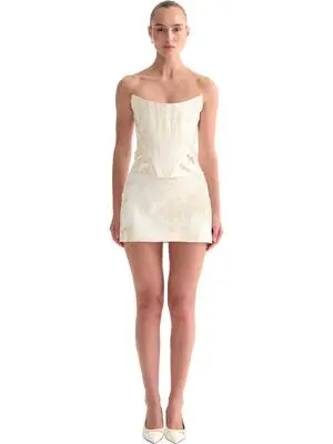 SAU LEE Roan Embroidered Satin Mini Skirt - Ivory
