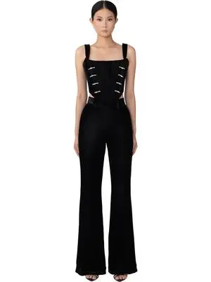 SAU LEE Velvet Flared Pants - Black