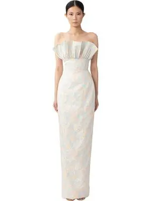 SAU LEE Noah Jacquard Strapless Gown - Blue Multi