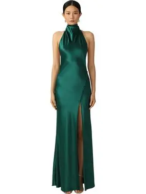 SAU LEE Penelope Backless Satin Gown - Emerald