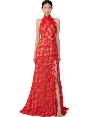 SAU LEE Reese Lace Gown - Red