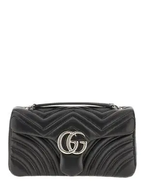Gucci Nappa Leather 'gg Marmont' Shoulder Bag - Black