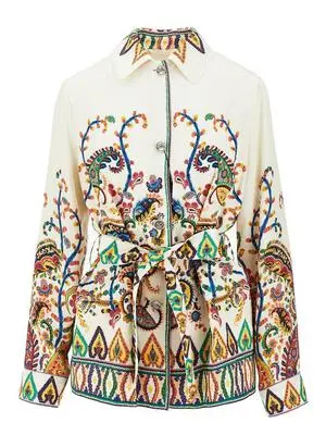 Etro Paisley Motif Twill Overshirt With Belt - Multicolor