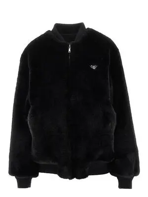 Prada Reversible Faux Fur And Re-nylon Bomber Jacket - Black