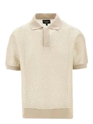 Emporio Armani Icon Chevron Knitted Polo Hirt - Beige