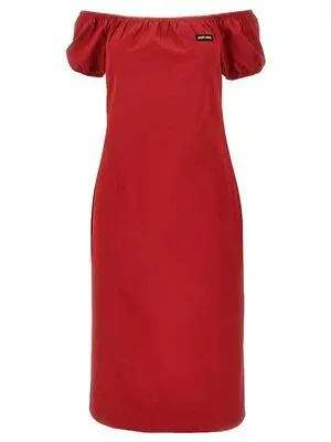 Miu Miu Off-the-shoulder Poplin Knee-length Dress - Red