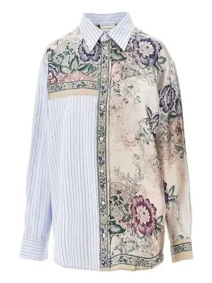 PIERRE-LOUIS MASCIA Pierre Louis Mascia Striped Cotton Poplin And Silk Twill Floral Motif Patchwork Shirt