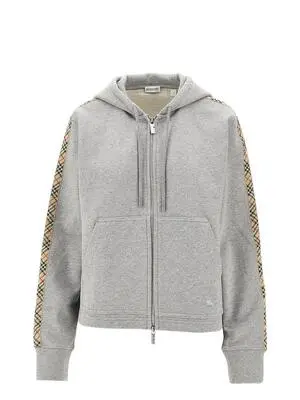 Burberry Full-zip Hoodie With Check Detail - Grey