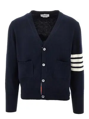 Thom Browne Wool Cardigan With Horse Inlay - Blue