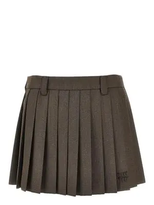 Miu Miu Miu Miu Pleated Wool Mini Skirt Brown