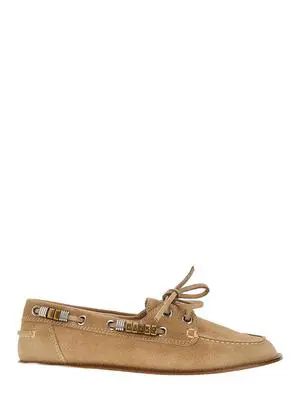 Pinko Suede Leather Boat Shoes - Beige