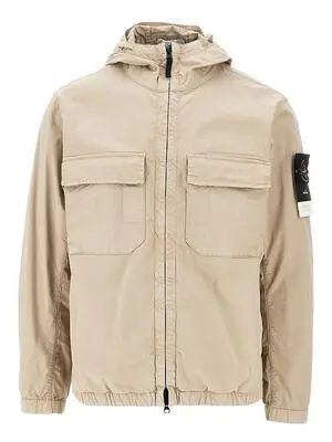 Stone Island STONE ISLAND Garment-Dyed Stretch Cotton Twill Blouson Jacket Beige