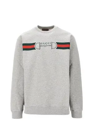Gucci Sweatshirt With Web Motif Print And Horsebit Embroidery - Grey