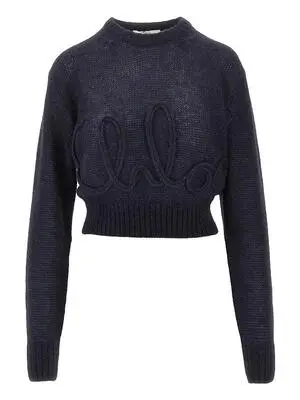CHLOÉ CHLOE Alpaca And Silk Blend Cropped Sweater With Embroidered Logo